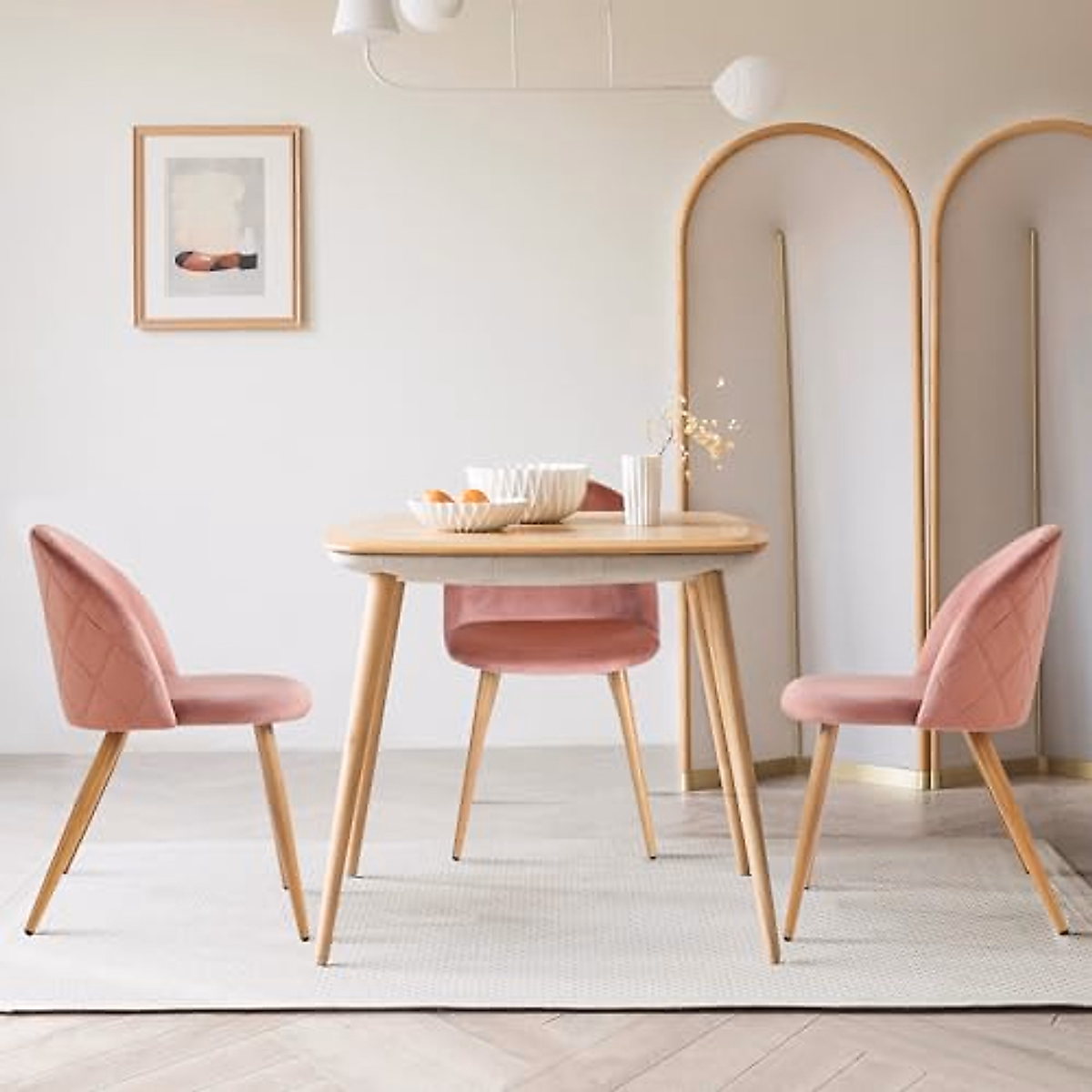 FurnitureR Upholstered Velvet Dining Chair Mid Back Armless with Wood Legs for Home Kitchen Bedroom Living Room, Set of 2, Rose