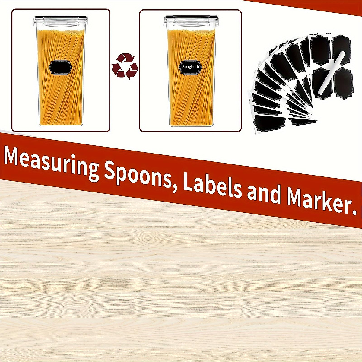 30 Pack Airtight Food Storage Containers for Kitchen Pantry Organizers and Storage, Plastic Kitchen Storage Canisters with Lids,Cereal, Flour & Sugar Containers - Labels, 6 Spoon & Marker