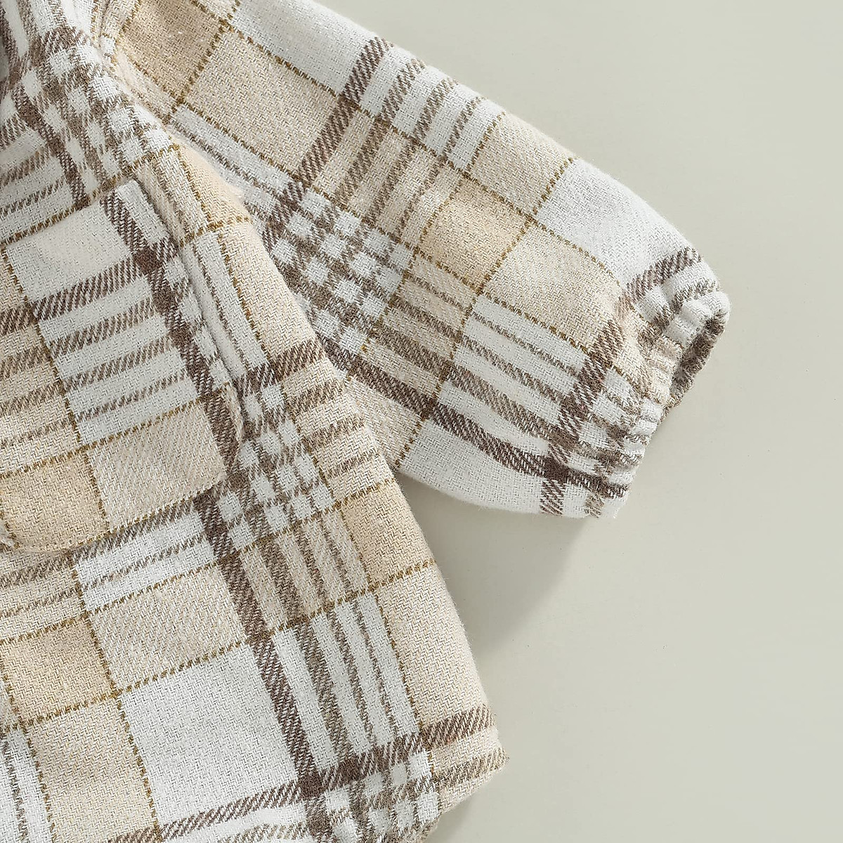 CIYCUIT Baby Boy Girl Flannel Plaid Shirt Long Sleeve Button Romper Bodysuit Fall Clothes Beige 3-6 Months