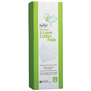 ForPro Professional Collection Premium 5-Layer 100% Cotton Pads for Cosmetic Application and Product Removal, 2" x 2.75", White, 80-Count (Pack of 6)