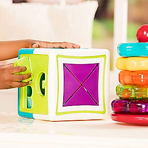 Battat – Sort & Stack Combo – 17-Piece Sensory Sorting Set – Activity Cube With Bead Maze – Educational & Dexterity Toys – 2 Years + – Shape Sorter Cube + Stacking Rings