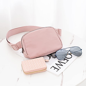 Everywhere Belt Bag with Card Holder Wallet for Women, Fanny Pack Crossbody Bags with Longer-length Adjustable Strap, Unisex Fashion Waist Packs for Workout Travelling Running (Pink)