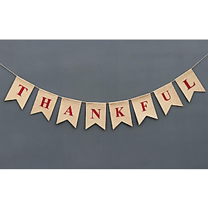 Thankful Burlap Banner Thanksgiving Decoration Engagement Wedding Bridal Shower Décor Holiday Bunting-Home and Outdoor Banner Elegant Grateful Banner