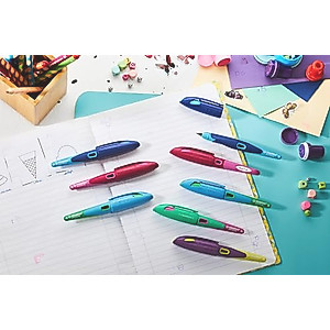 STABILO EASYbirdy Ergonomic School Fountain Pen for Left-Handed People with Beginner Nib A Sky Blue/Grass Green Single Pen with Cartridge