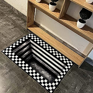 Wttfc Halloween 3D Optical Illusion Area Rugs, Carpet Doormat Checkerboard Trap Flannel Rugs, Doormat Stereo Vision Zebra Non-Slip 3D Visual Rugs for Room Decor,60×90cm