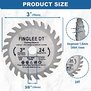 FINGLEE DT Wood Saw Blade TCT Circular Cutting Blade for Woodworking (1pc 3 inch)