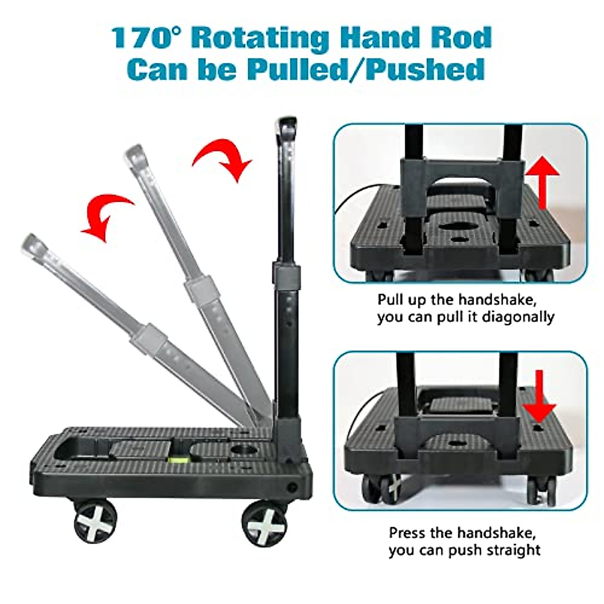 LKFDFIA Folding Hand Truck Portable Foldable Dolly Cart 110 lbs Lightweight Luggage Cart with Backpack & 3 Ropes, Dolly for Moving Travel Shopping Airport Office Use