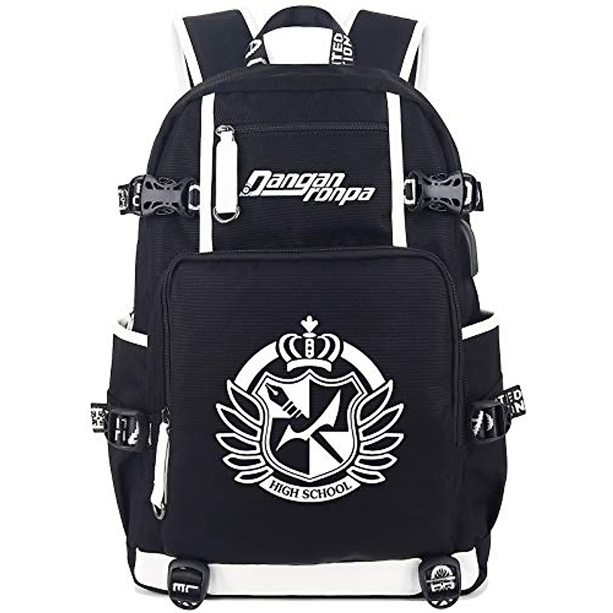 Roffatide Anime Monokuma Printed Backpack Luminous Schoolbag Laptop Rucksack with USB Charging Port & Headphone Port Black