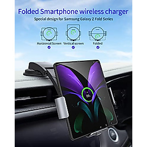 MAKAQI Wireless Car Charger for Galaxy Z Fold 4/3/2, Dual Coil Auto Clamping Wireless Car Charger Mount for iPhone 14/13/12/11 Pro Max/X, Fast Charging Car Holder for Galaxy Z Fold