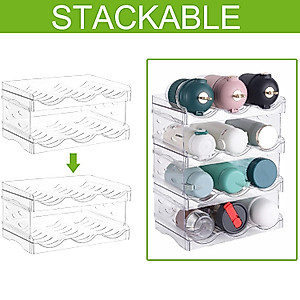 Stackable Bottle Rack Organizer for Refridgerator, Stackable Canned Food Pop Cans Container Water Tumbler for Fridge Pantry Rack Freezer, Clear Plastic Storage Bins,Holds 6-12 Long Bottles Cans Each