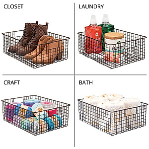 mDesign Metal Wire Food Storage Basket Organizer with Handles for Organizing Kitchen Cabinets, Pantry Shelf, Bathroom, Laundry Room, Closets, Garage - Concerto Collection - 2 Pack - Bronze
