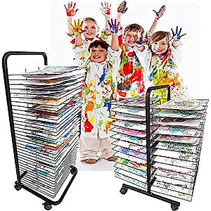 Ewatchaccessories Art Drying Rack, 25-Tier Mobile Drying Rack with Wire Rack for Artwork, Black Powder Coated Finish, Protects Artwork While Drying, Ideal for Schools and Art Clubs,
