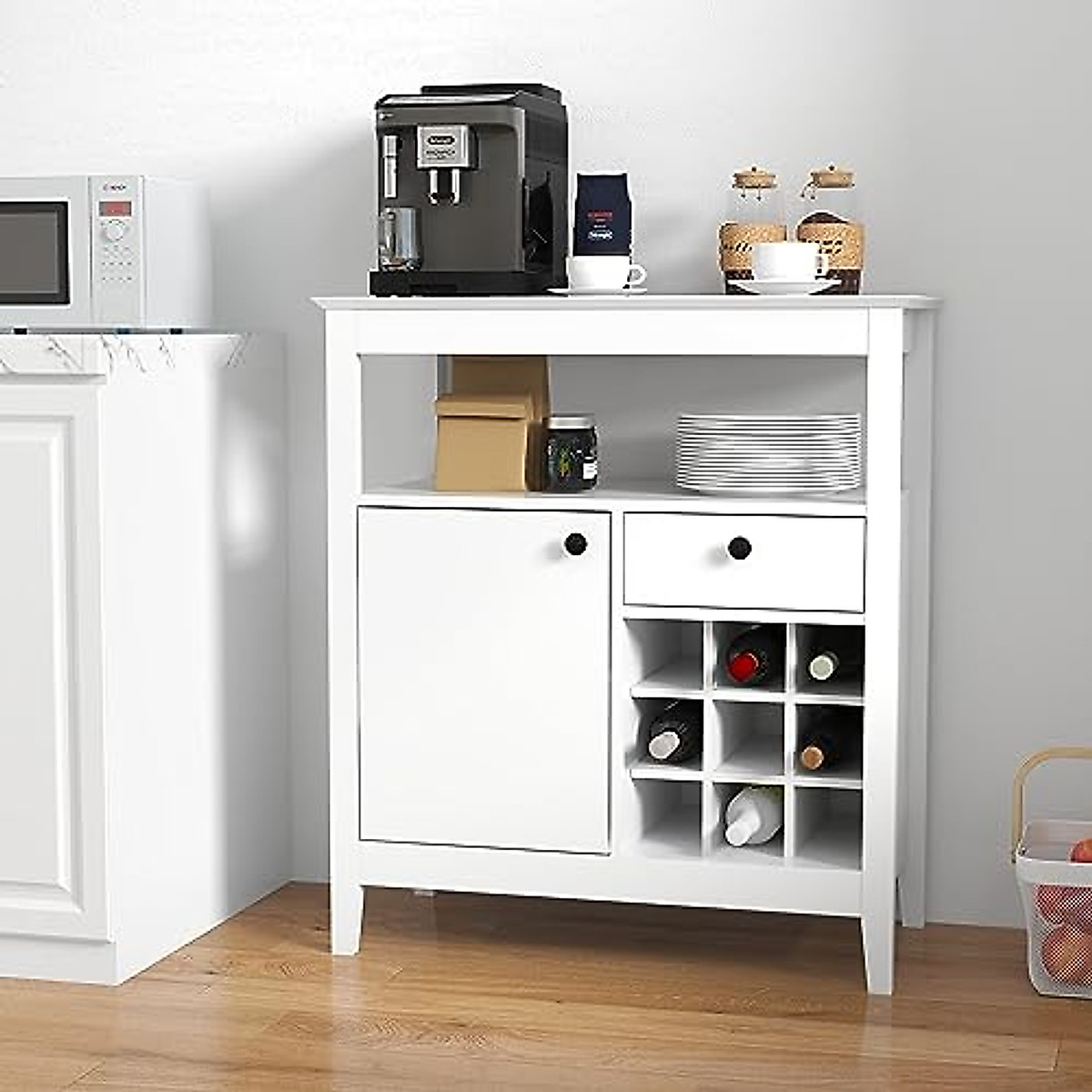 scolyk Wine Cabinet with Storage: Bar Cabinet with Storage, White Coffee Bar Cabinet with Storage, Liquor Cabinet Bar for Home, Mini Bar Cabinets for Liquor and Glasses