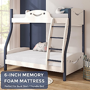 IULULU Twin Mattress, 6-Inch Twin Memory Foam Mattress - Green Tea Gel Infused, Medium-Firm for Kids' Cool Sleep and Pressure Relief Bunk Trundle Bed in a Box, CertiPUR-US Certified White