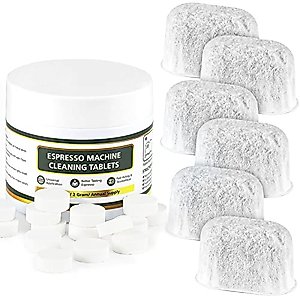 isinlive Espresso Cleaning Kit, Espresso Machine Cleaner Kit Includes 40 Espresso Machine Cleaning Tablets (2g)+ 6 Charcoal Activated Water Filters Replacement for Breville Espresso Maker Models