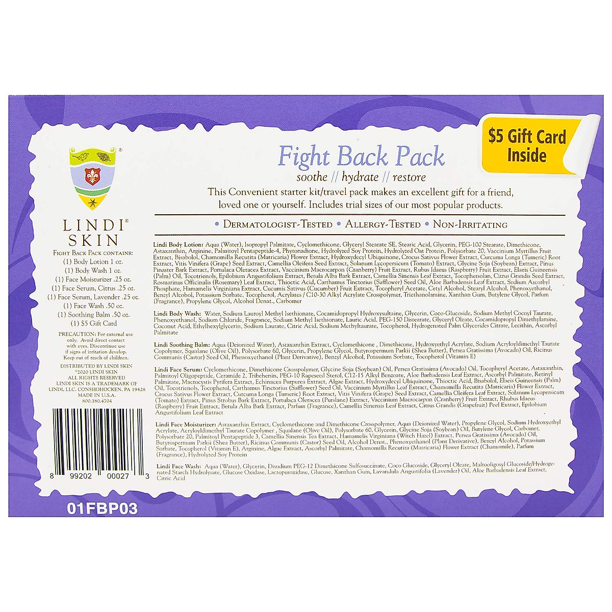 LINDI SKIN Fight Back Pack - Starter Kit That Includes Body Lotion, Body Wash, Face Serum, Face Moisturizer, Soothing Balm, and Face Wash for Chemo Rash, Radiation Burn & Other Cancer Side-Effects