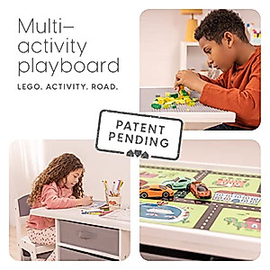 Milliard Kids 3-in-1 Play Table and Chair Set Wood with Storage Baskets, Compatible with Lego and Duplo Bricks, Activity Table Playset Furniture with Modern Gray Colors
