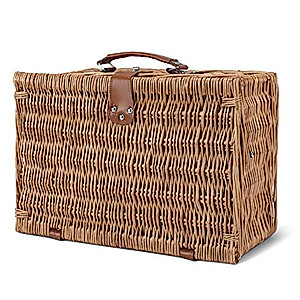 Picnic Basket for 2, Willow Hamper Set with Insulated Compartment, Handmade Large Wicker Picnic Basket Set with Utensils Cutlery - Perfect for Picnic, Camping, or Any Other Outdoor