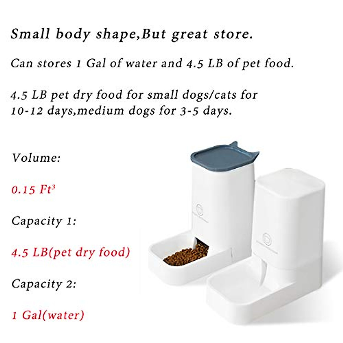 Dog or Cat Automatic Feeder Water Dispenser Set, Food Bowl Cat Food Container for Small, Medium and Large Cats and Dogs Food and Water Distribution