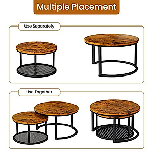 AWQM D006-F2 Nesting, 29" Coffee Table, Rustic Brown and Black