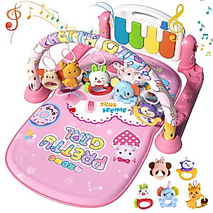 Baby Play Gym Mats, Baby Activity Mat for Sensory and Motor Skill Development, Baby Funny Play Piano Gym with Music and Lights Activity Gym Play Mat Center for Newborn 0-12 Months