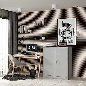 Reemoon Metal Storage Cabinet with Locking Doors and Adjustable Shelves, 41.6" Small Steel Storage Cabinet for Home Office, Grey