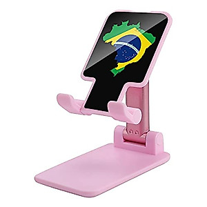 Brazil Map Flag Foldable Desktop Cell Phone Holder Portable Adjustable Stand for Travel Desk Accessories