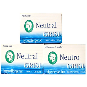 Grisi HypoAllergenic Clean Neutral Soap Bar, No Chemical, Color, Aroma, 3 Count, 10.5 Ounce