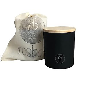 Rosbas Candle, Cinnamon Vanilla Scented, Natural Soy Wax, Black Glass Jar, Wooden Lid, 7 oz, Cotton Wick, Drawstring Cotton Bag, Long Burn Time, Home, Non-Toxic, Handmade in The USA