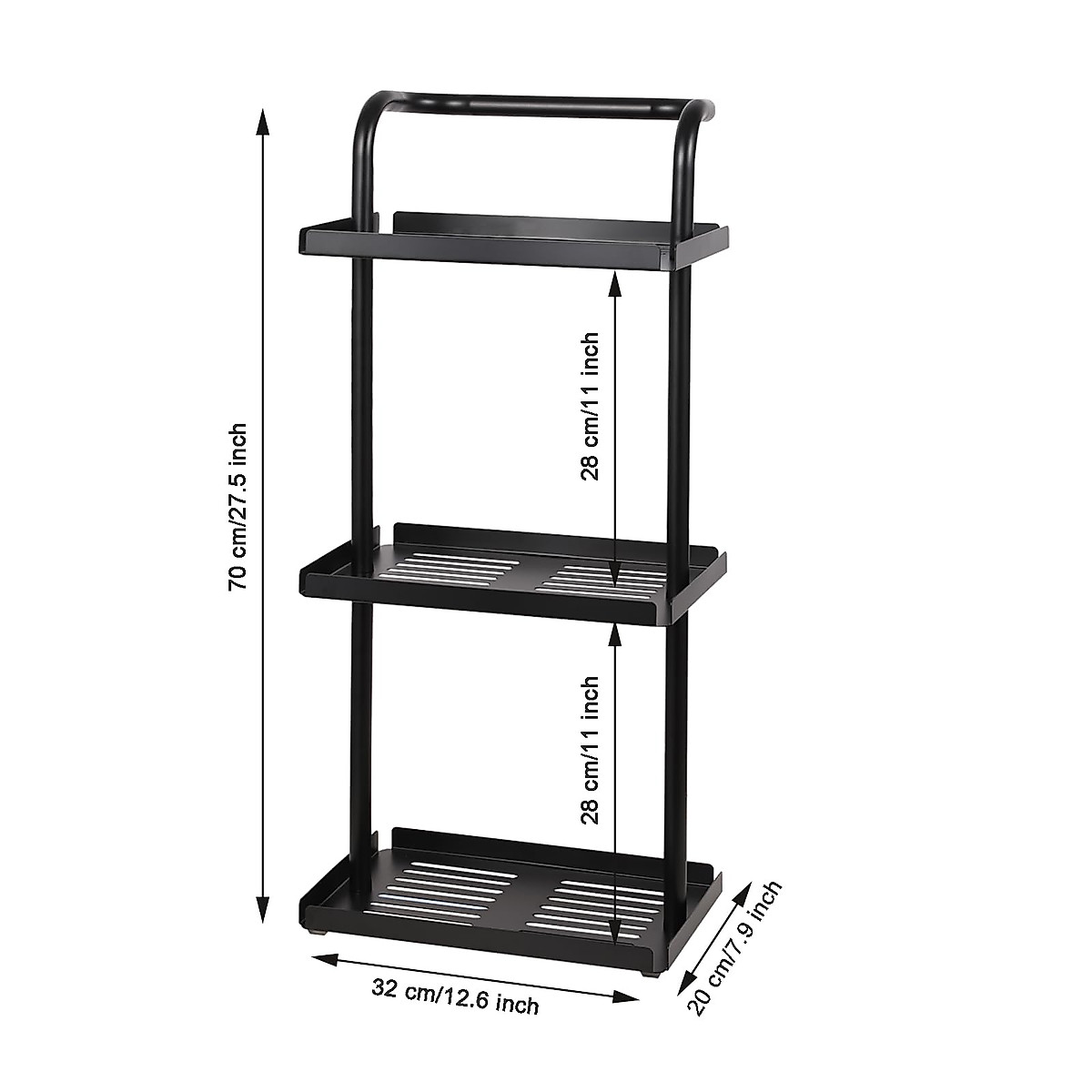 Xiarnotogi Standing Shower Caddy Corner, 3 Tier Bathroom Organizer Shelf with Handle, Storage Shelf, Stand Up Metal Basket Rack for Inside Bathroom, Kitchen, Laundry Room (Matte Black)