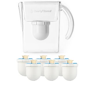 Clearly Filtered No. 1 Filtered Water Pitcher for Fluoride/Water Filter Pitcher + 6 Replacement Filters, BPA/BPS-Free/Filters 365+ Contaminants Including Fluoride, Lead, BPA, PFOA