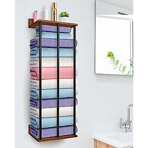 WeGXY Towel Racks for Bathroom Wall Mounted, 3 Bar Wall Towel Rack for Rolled Towels, Metal Towel Holder with Wooden Shelf, Sturdy and Large Capacity, Towel Storage Organizer