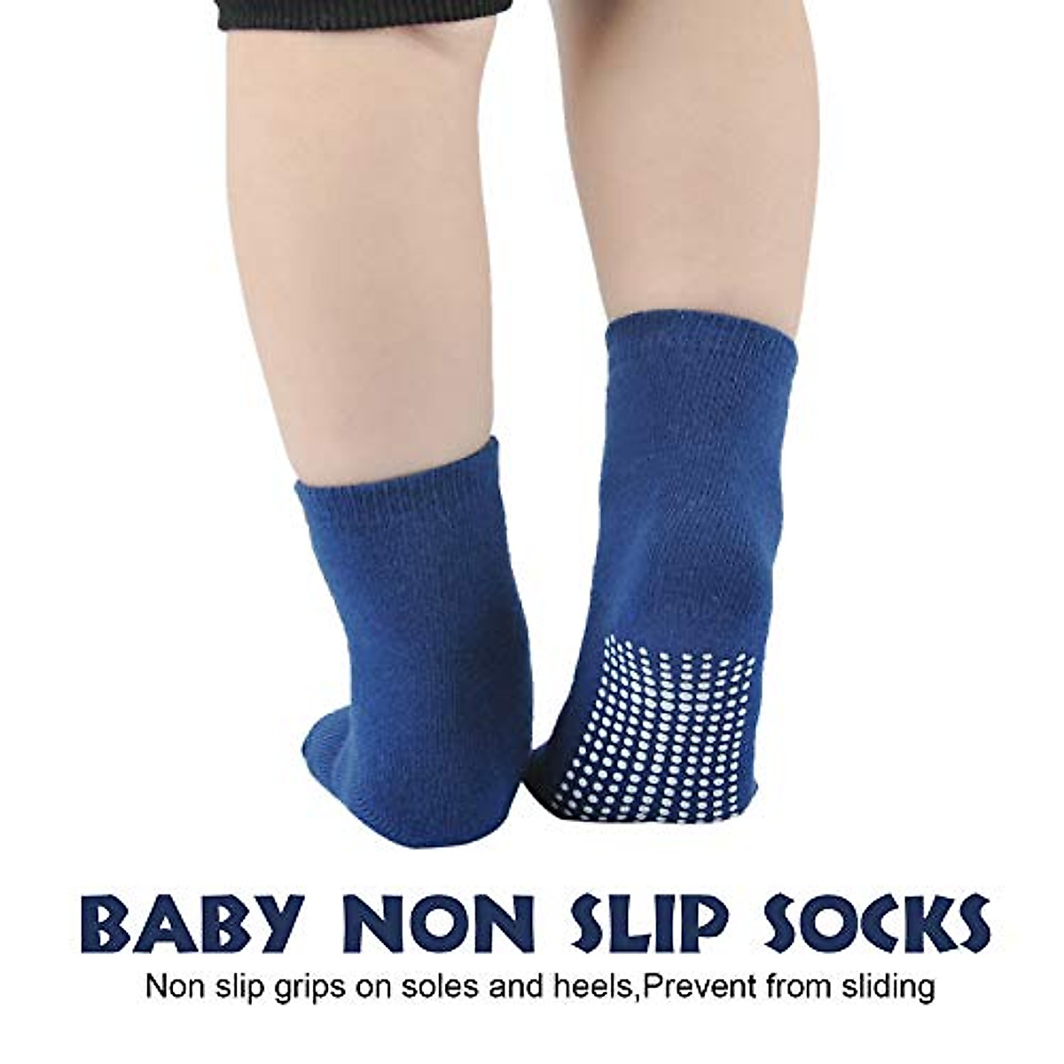 EPEIUS Baby Anti Slip Crew Socks 12 Pack with Grips for Toddlers Little Boys Girls Infants Kids Non Skid Value Pack,12-36 Months Black/White/Grey/Blue