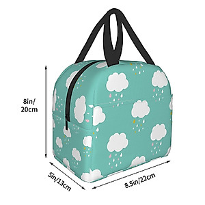 Cute Sky With Rainy Clouds Kawaii Lunch Box Travel Bag Picnic Bags Insulated Durable Shopping Bag Back To School Reusable Waterproof Bags For Man Woman Girls Boys