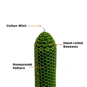 Phyther 100% Natural Beeswax Pillar Candles (6 x 1.25-1.5 inches). Unscented, Honeycomb Pattern Candlestick for Table Centerpiece Décor. Green (2 pcs)