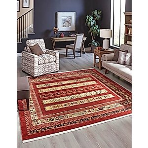 Unique Loom Fars Collection Area Rug - Pasadena (8' Square, Rust Red/ Black)