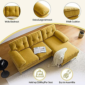 Merax 83.07" Modern Sectional Sofas Couches Velvet Upholstered L Shaped Couches for Living Room, Bedroom,Office,Yellow