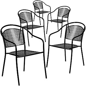 Flash Furniture Oia Commercial Grade 5 Pack Black Indoor-Outdoor Steel Patio Arm Chair with Round Back