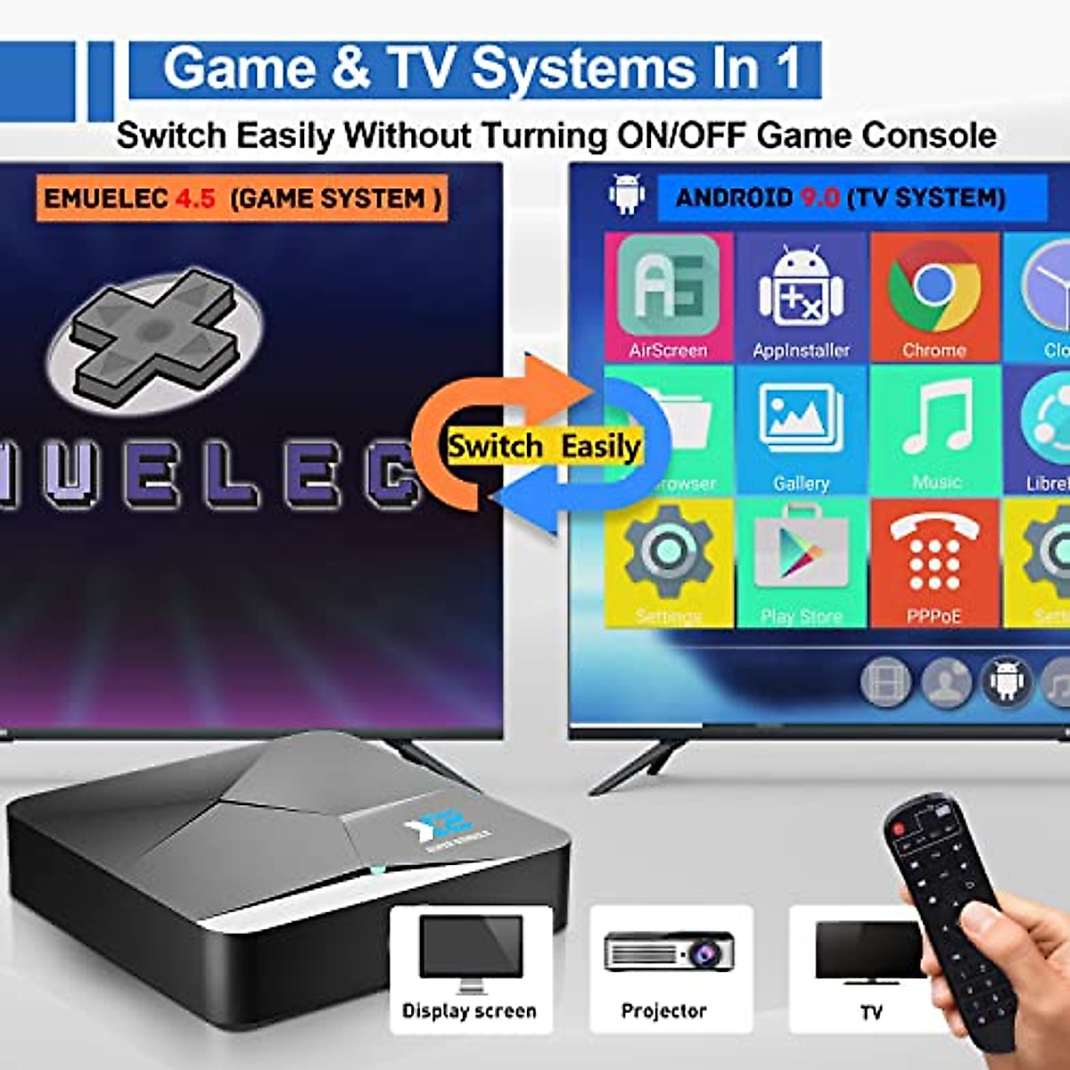 Kinhank Super Console X2 Retro Game Console with 100,000+Games, Video Game Console with EmuElec 4.5&Android TV 9.0,4K HD Emulator Console,Game Consoles Compatible with Most Emulators,2.4+5G,BT 5.0