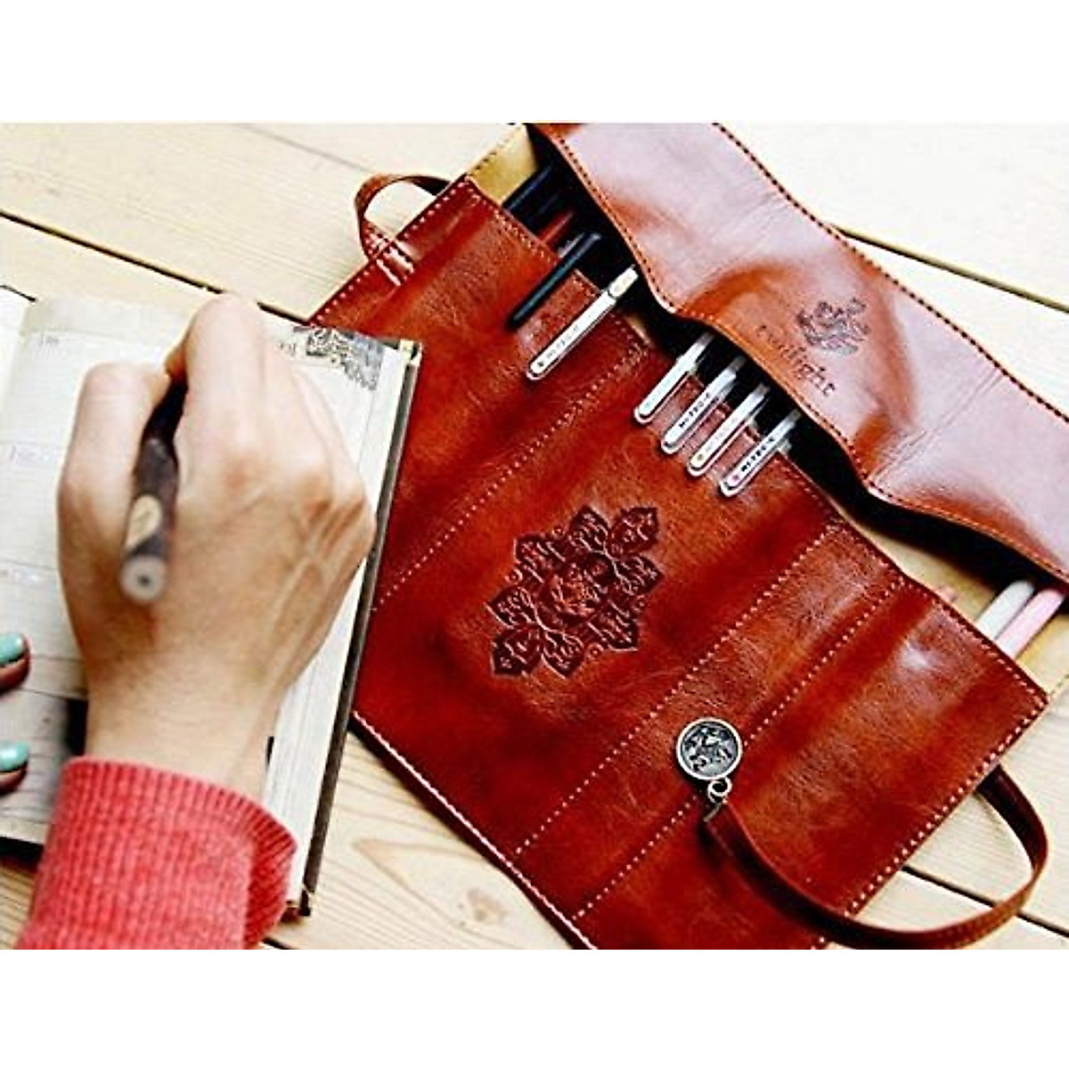 niceEshop(TM) Twilight Retro Bandage Synthetic Leather Pen Bag Pencil Case Makeup Pouch(Dark Brown)