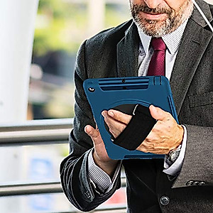 iPad Air (Air 1) Case Heavy Duty 9.7 with Screen Protector - Hand Strap,Shoulder Strap, Hardback, 360 Rotatable Kickstand, Shockproof - A1474 A1475 MD785LL/A (Blue)