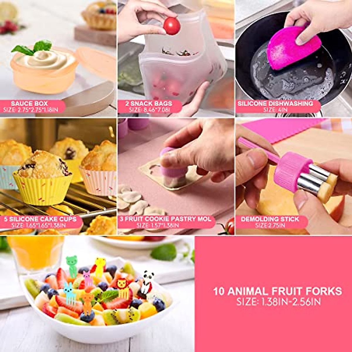 XIANKE 27Pcs Bento Box Lunch Box Kit, 1300ML Lunch Container for Kids/Adults, Durable Leak-proof Box 4 Compartments with Spoon Fork Bag Accessories, Microwave Dishwasher Freezer Safe,BPA-Free