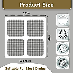 Obfuscate 50PCS Disposable Shower Drain Hair Catcher Mesh Stickers Bathroom Drain Hair Catcher for Bathroom, Laundry, Kitchen,Bathtub,Sink Square Shower Drain Mesh Sticker