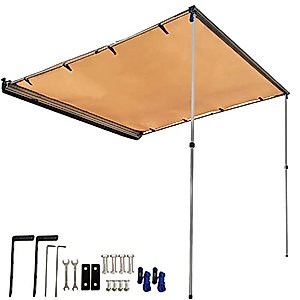DANCHEL OUTDOOR Car Awning Pull-Out Roof Rack Vehicle Awning UPF50+ Sun Shelter Canopy for SUV Truck Camper Overland Camping, 4.9x6.5ft Khaki