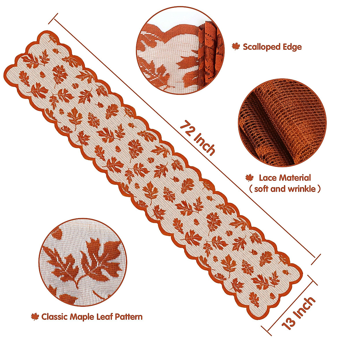 Fall Table Runner Decor 13 x 72 Inch Maple Leaves Lace Table Runner - Fall Decorations for Home Party Wedding Gifts, Harvest Autumn Decor for Dining Table Friendsgiving Thanksgiving Table Decorations