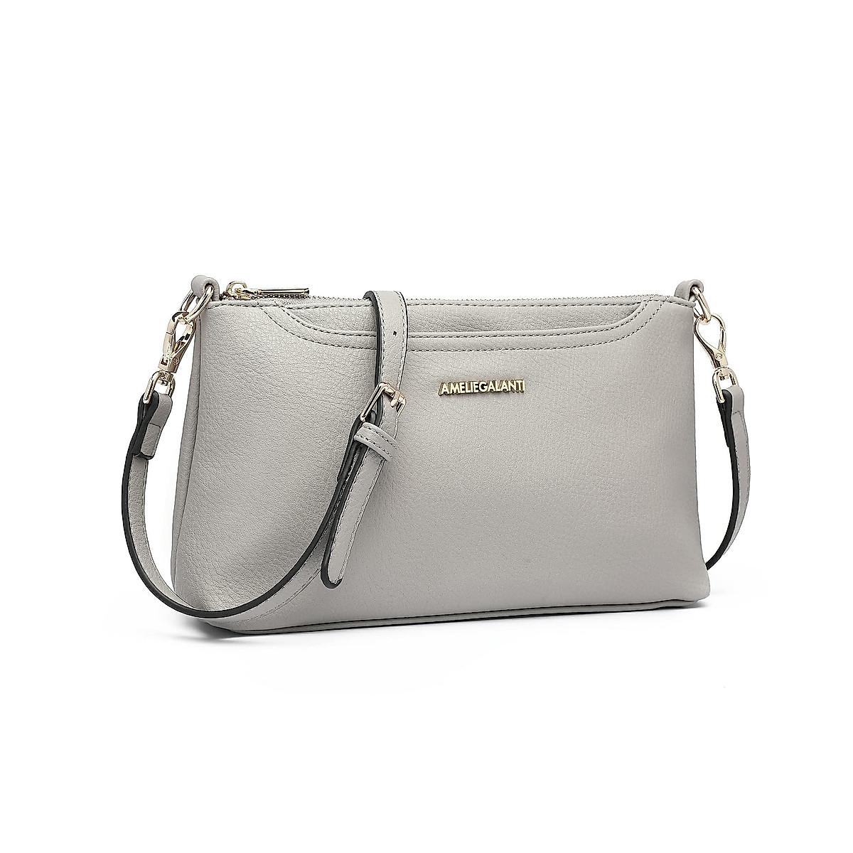 AMELIE GALANTI Small Medium Size Crossbody Bag purse for Women,leather Shoulder handbag with Adjustable Strap (GREY)