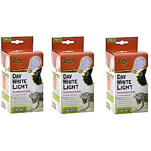 (3 Pack) Zilla Reptile Terrarium Heat Lamps Incandescent Bulb, Day White, 150W