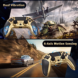 FASIGO Wireless PS4 Controller, Compatible with PS4/Slim/Pro Consoles and PC, Gold+Black