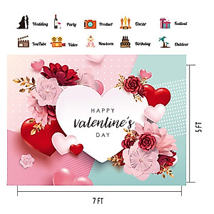 CHAIYA 7X5ft Valentine's Day Photography Backdrop Flower Love Heart Background Wedding Bridal Shower Party Decor Banner Valentine's Day Party Decoration CY-198