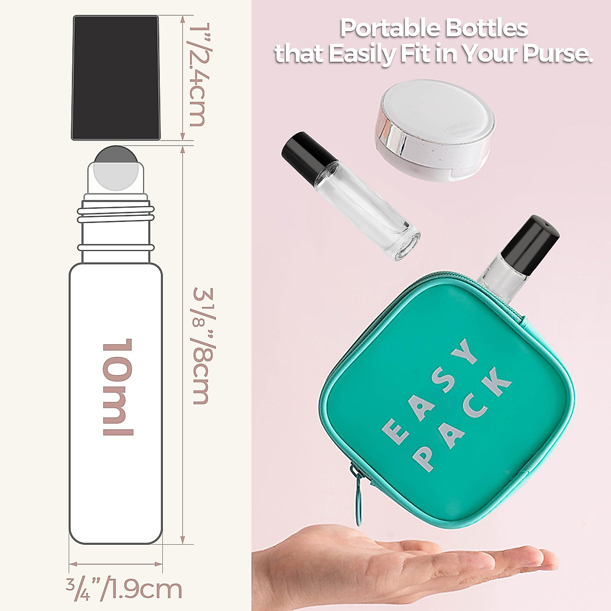 ComSaf Glass Essential Oil Roller Bottles, Set of 24, 10 ML Clear Glass Bottles with Stainless Steel Roller Balls, Leakproof Essential Oil Container Kits with Labels, Dropper, for Facial Body Care